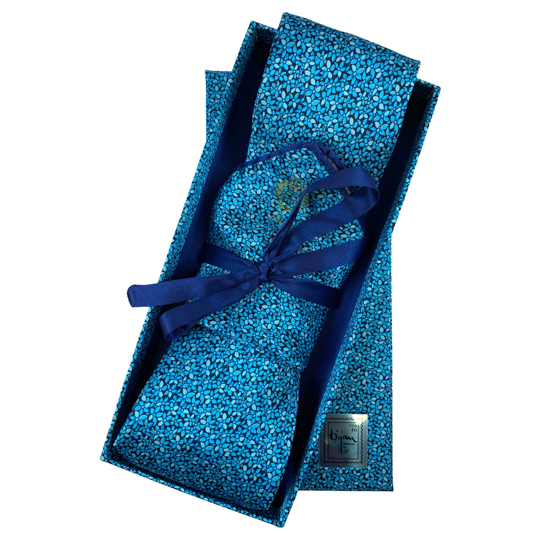 Bijan Blue Floral Pure Silk Tie Set – House of Bijan