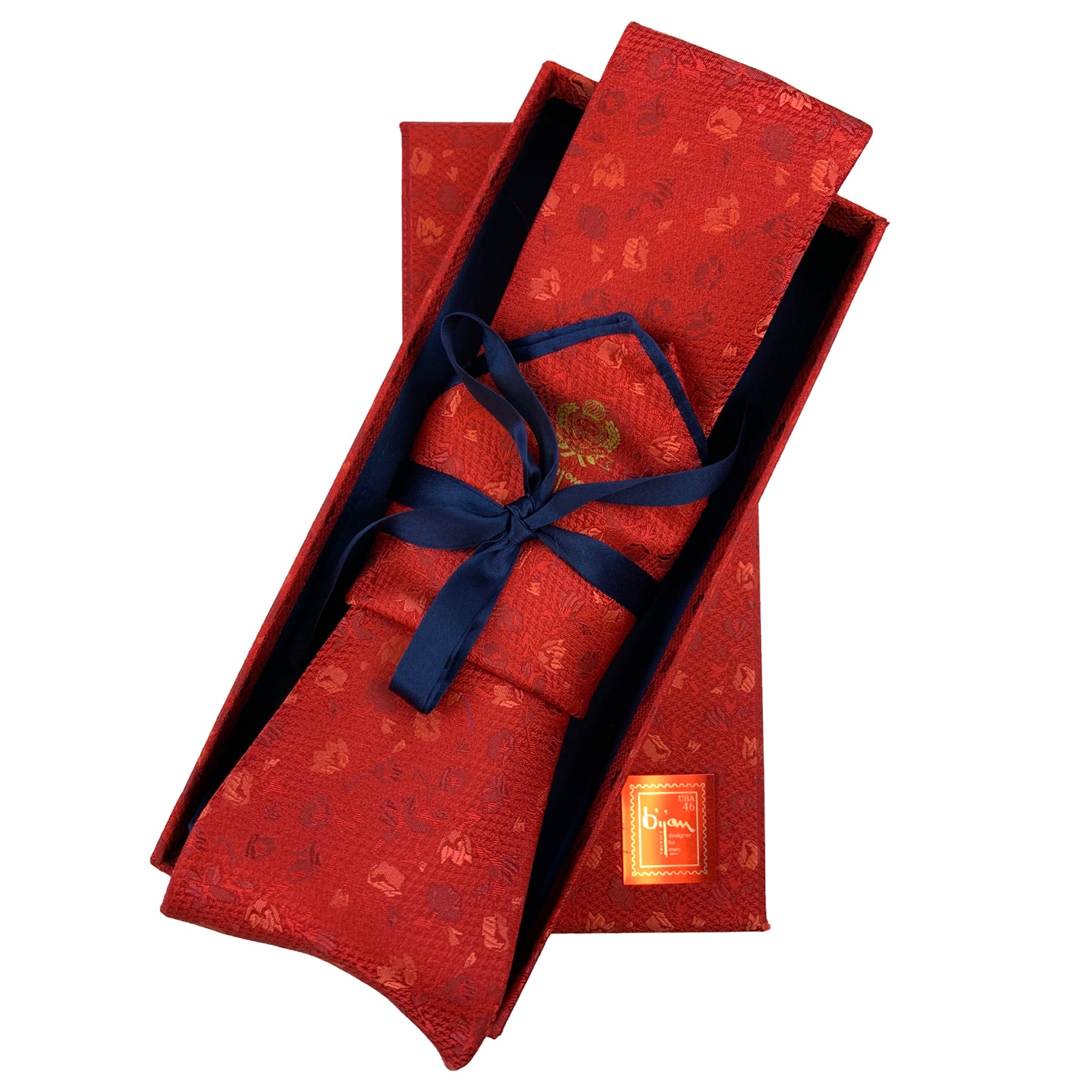 Bijan Red and Navy Pure Silk Tie Set – House of Bijan