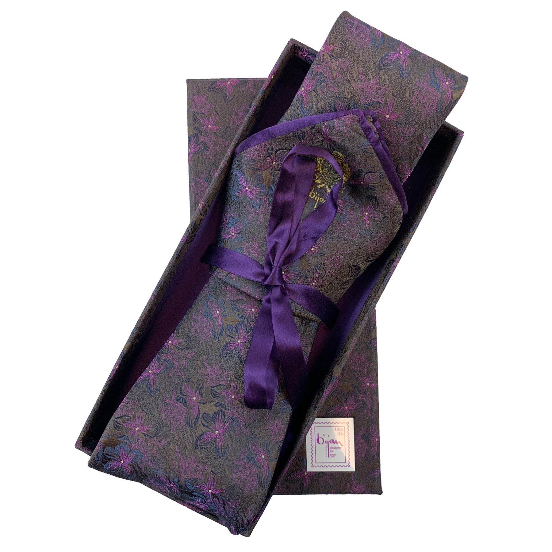 Bijan Purple Pure Silk Tie Set – House of Bijan