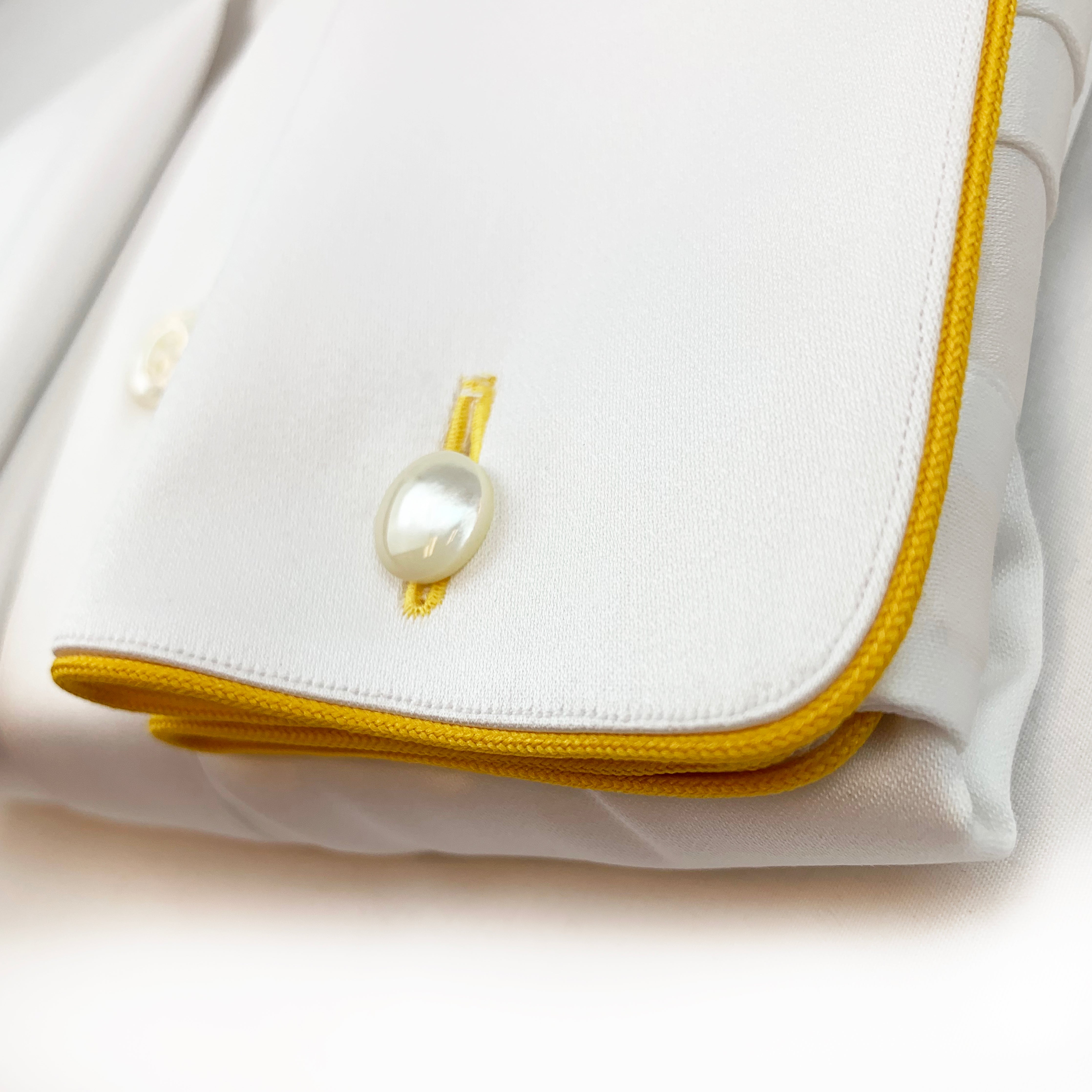 French Cuff Dress Shirt with Bijan Yellow Piping Detail – House of Bijan