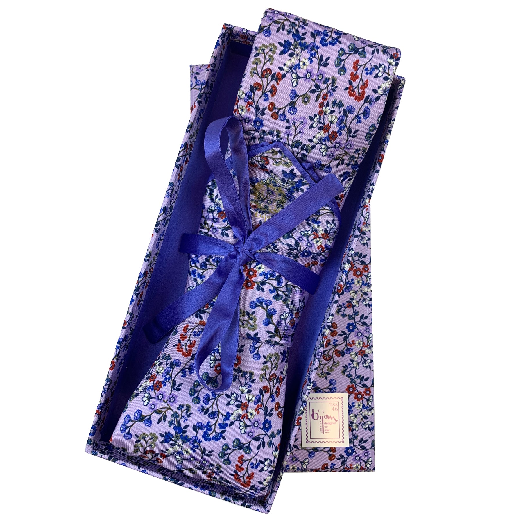 Bijan Purple Floral Pure Silk Tie Set – House of Bijan