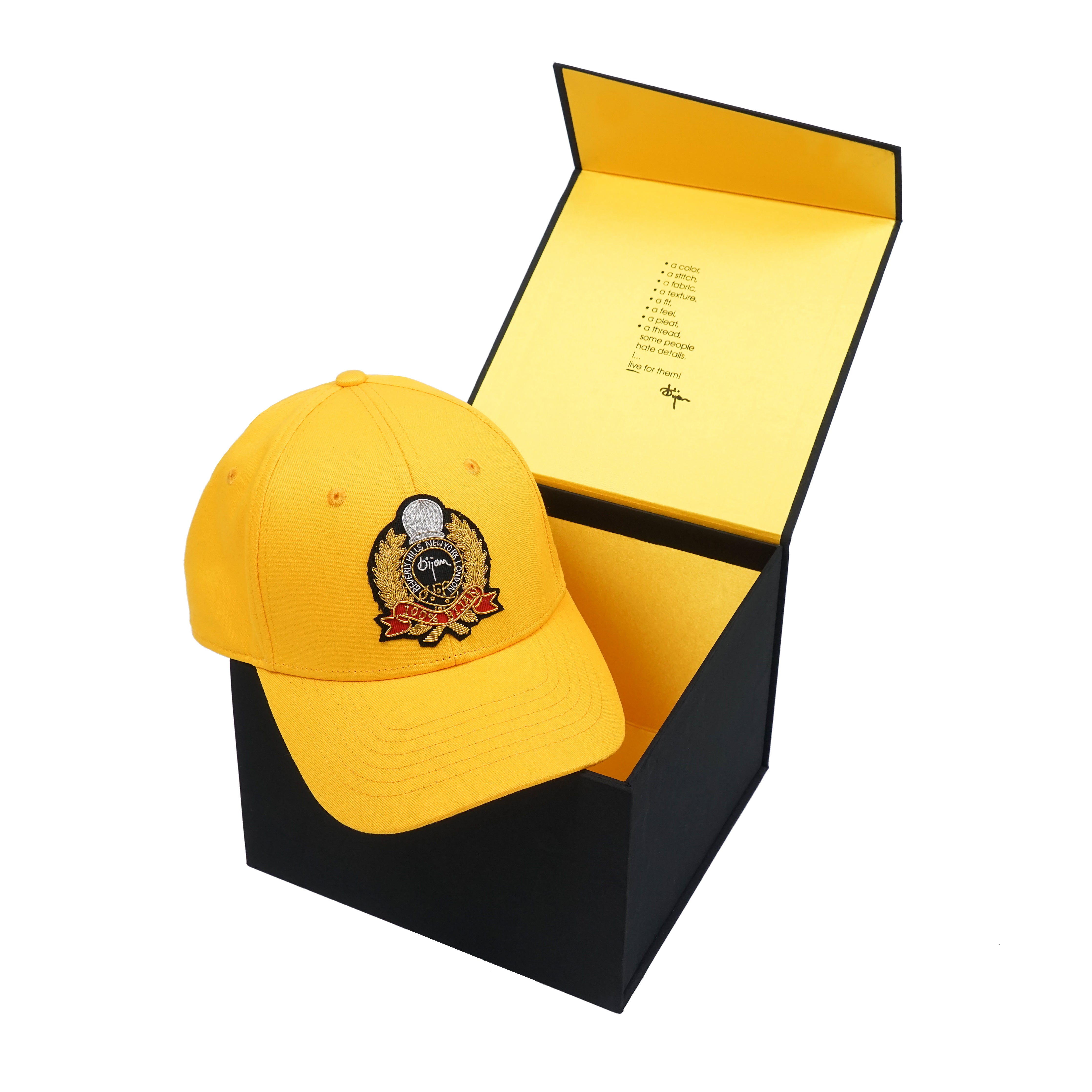 Bijan Yellow with Gold Crest Cap – House of Bijan