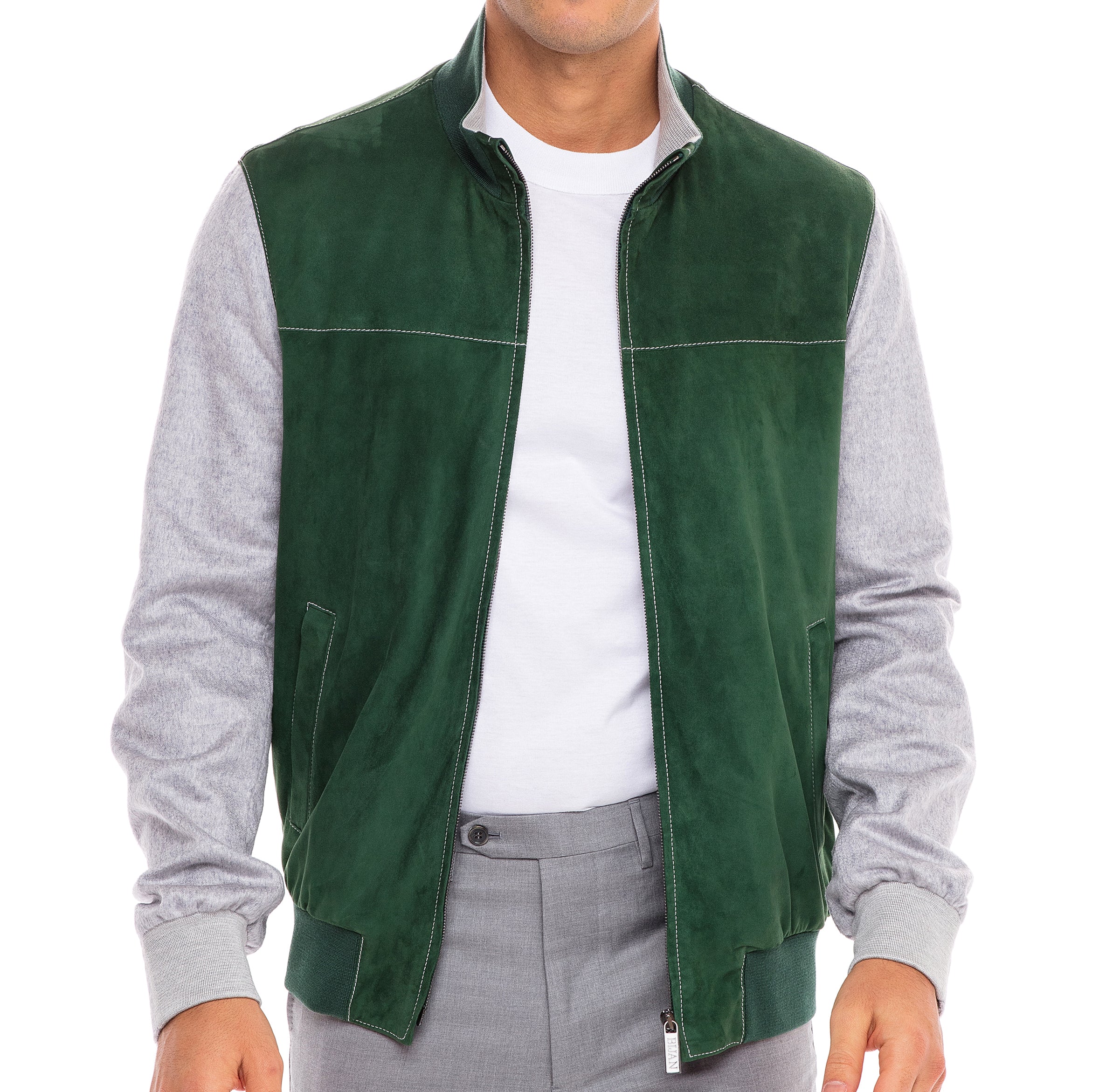 Forest Green and Grey Suede and Cashmere Jacket – House of Bijan