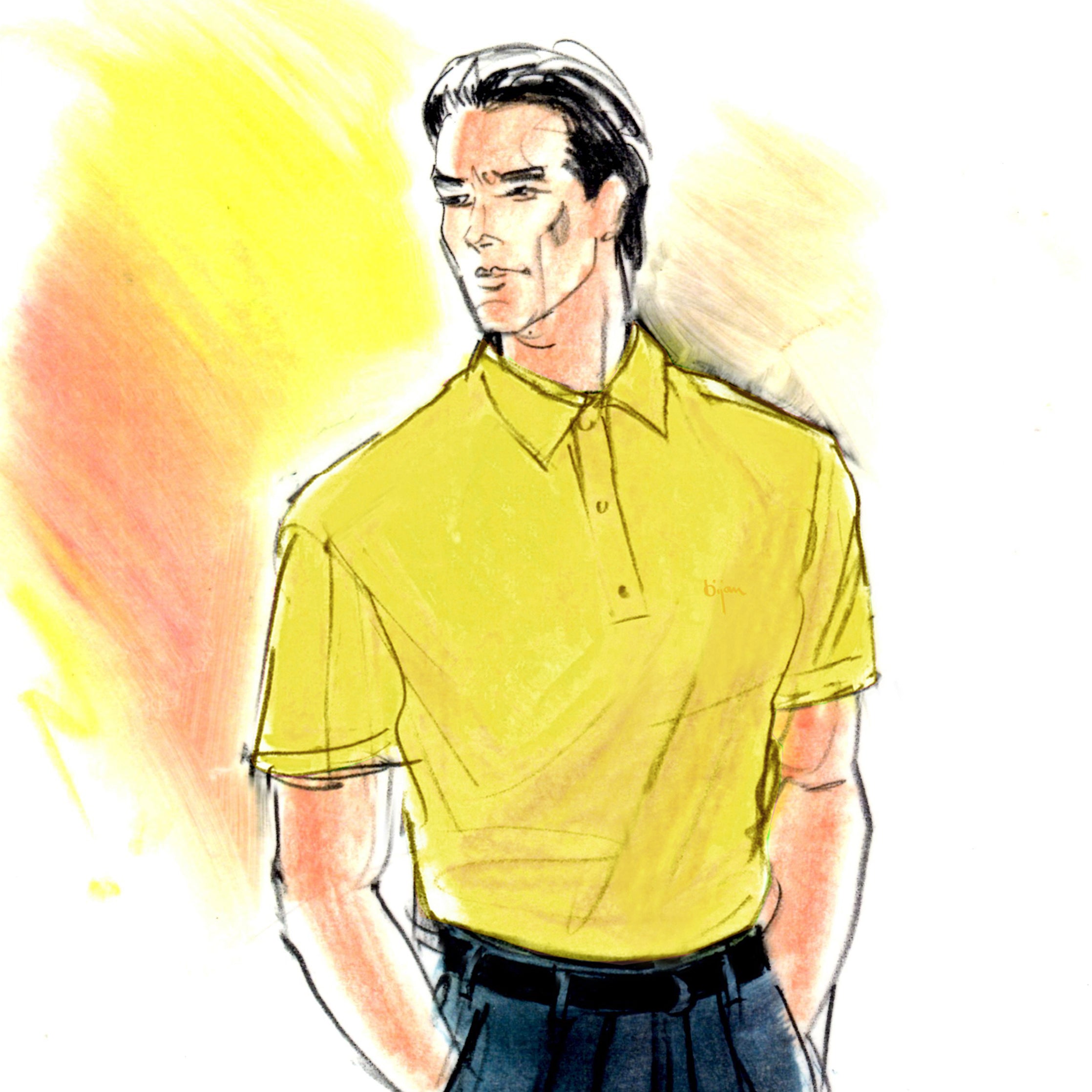 Bijan Yellow Short Sleeve Pure Silk Polo Shirt – House of Bijan